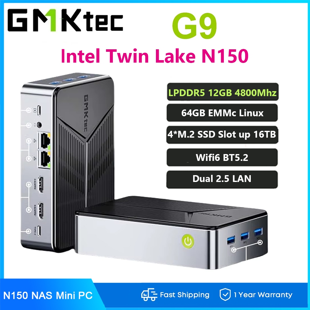 GMKtec G9 4 Bay Mini PC Intel N150 LPDDR5 12GB 64GB eMMC Linux SSD NVMe*4 Win11 Pro WiFi6 BT5.2 ...