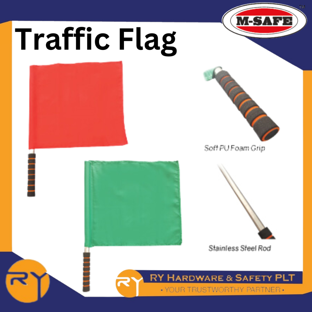 M-SAFE Traffic Control Flag Red & Green with Stainless Steel Shaft ...
