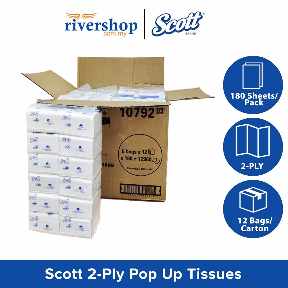SCOTT 10792 2Ply Pop Up Tissue Paper - 12packs x 180sheets x 1bag ...
