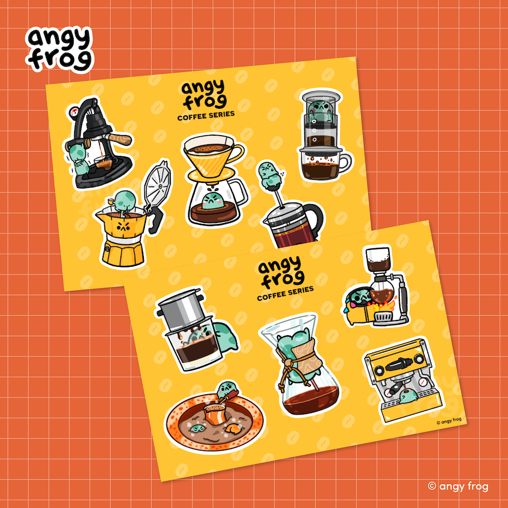 Angy Frog Coffee Series sticker sheet (1 sheet) | Shopee Philippines