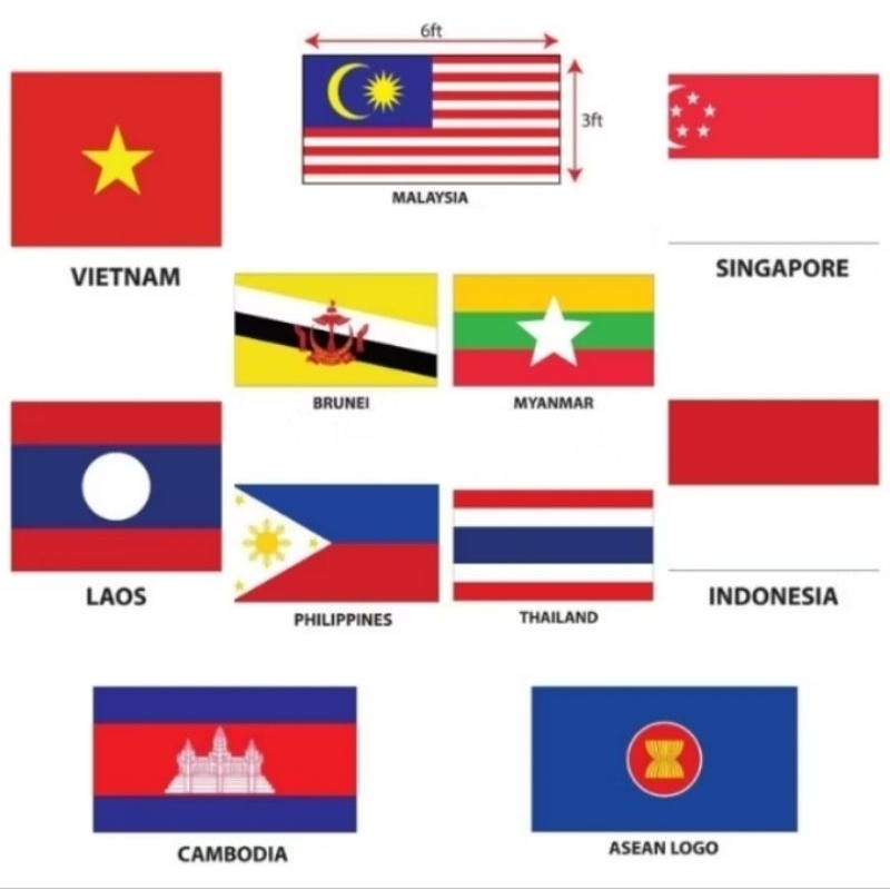 Asean Country Flag 3x6ft, Bendera Asean 3x6ft Polyester | Shopee ...