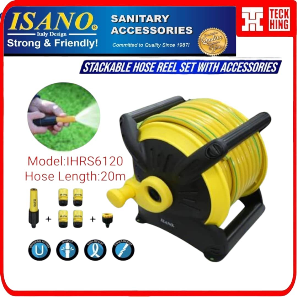 ISANO IHRS6120 20 Meter Stackable Hose Reel Set with Wall Mounting ...