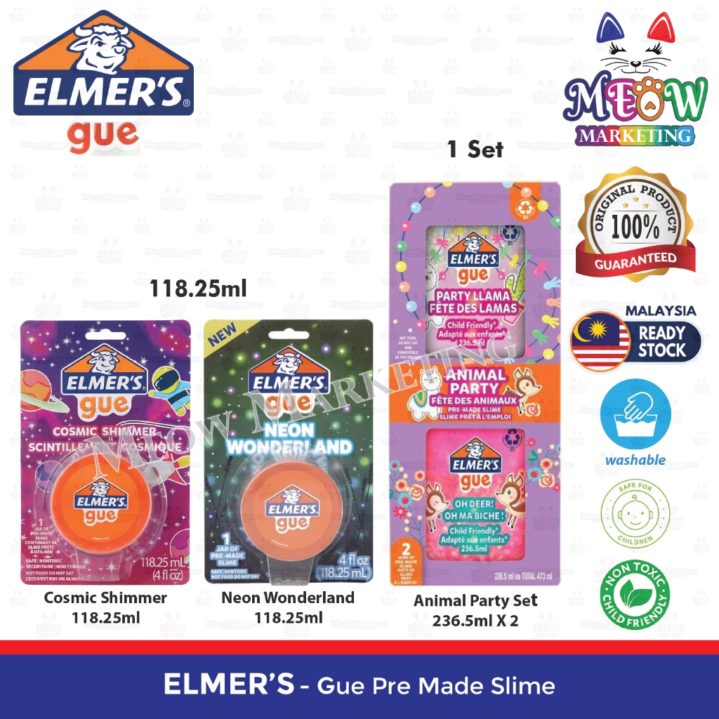 Elmer's Gue Pre Made Slime (Animal Party/Cosmic Shimmer/Neon Wonderland ...