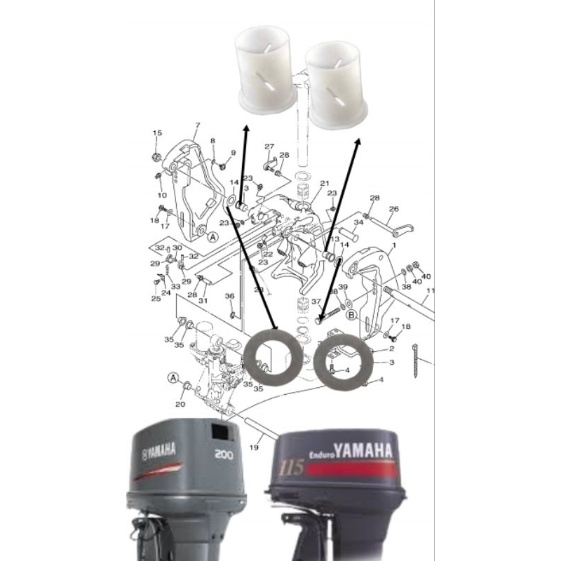 YAMAHA OBM 200HP/115HP Bush clamp+washer 90386-25M31 2 stroke outboard ...