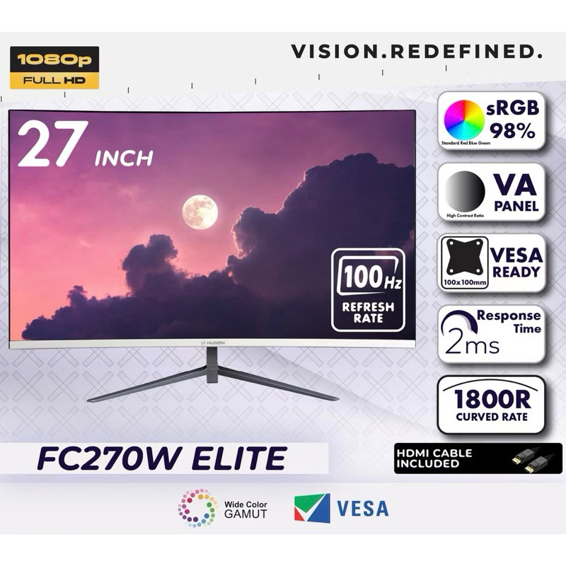 DENTED BOX!! HUGON 27" 100Hz FHD 2ms sRGB 98% Curved Gaming Monitor ...