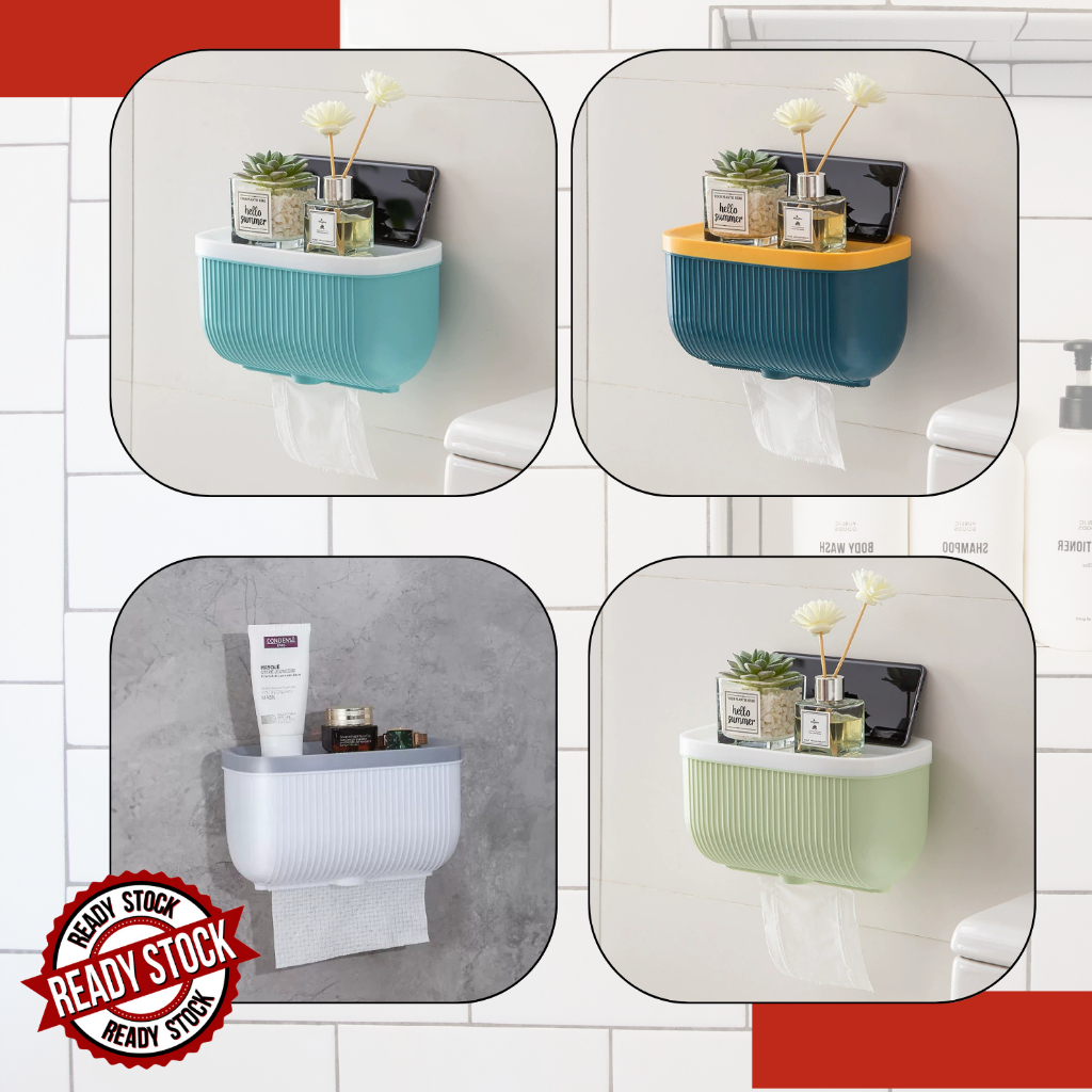 【HIGH QUALITY】No-Punch Waterproof Toilet Paper Tissue Box免打孔防水置物厕纸架 ...