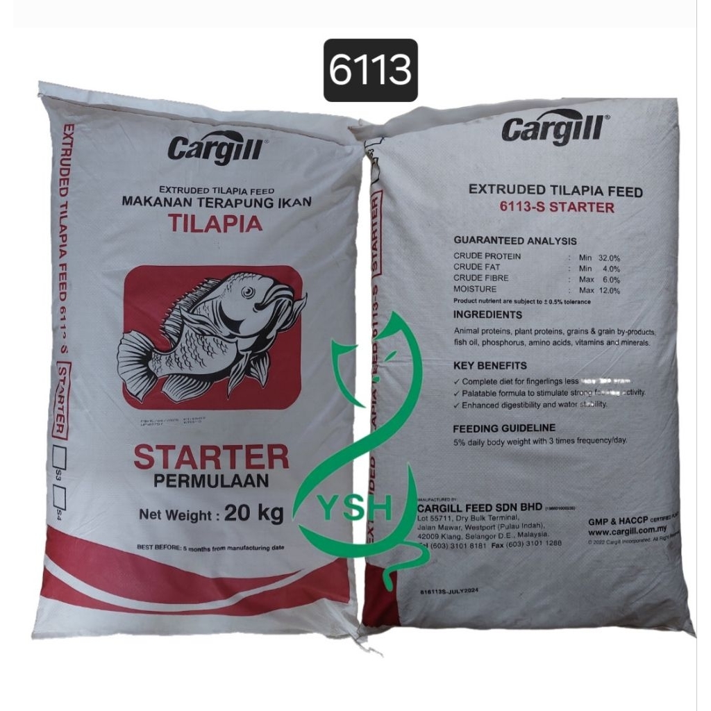 Cargill Makanan Ikan 6113 Premium Tilapia Fish Feed 20kg | Shopee ...