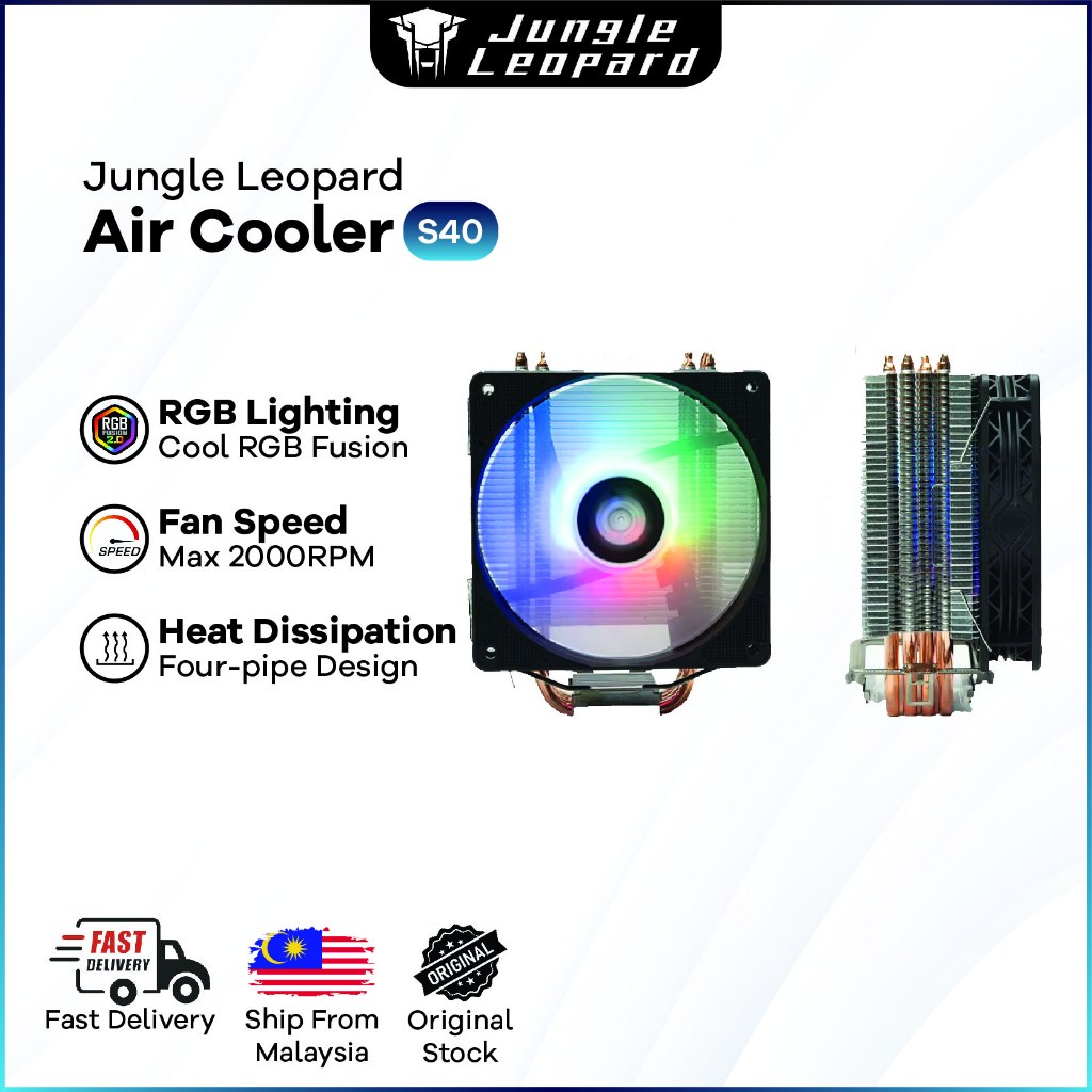 Jungle Leopard S40 4 Heat Pipe CPU Cooler RGB Colorful Light Effect ...