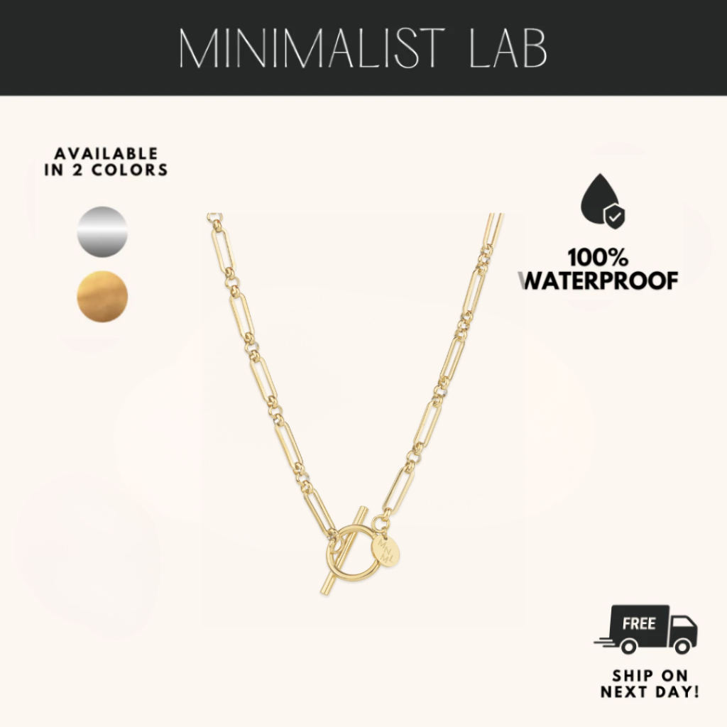 MNML Titanium Link Chain Toggle Necklace Kalung Rantai Minimalis Unisex ...