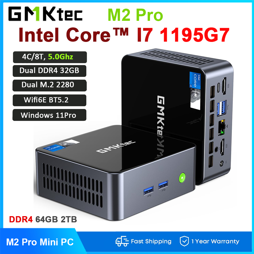 GMKtec M2 Pro Mini PC Intel Core i7-1195G7 Windows 11 Pro 32GB DDR4 1TB SSD WiFi 6 BT5.2 Desktop ...