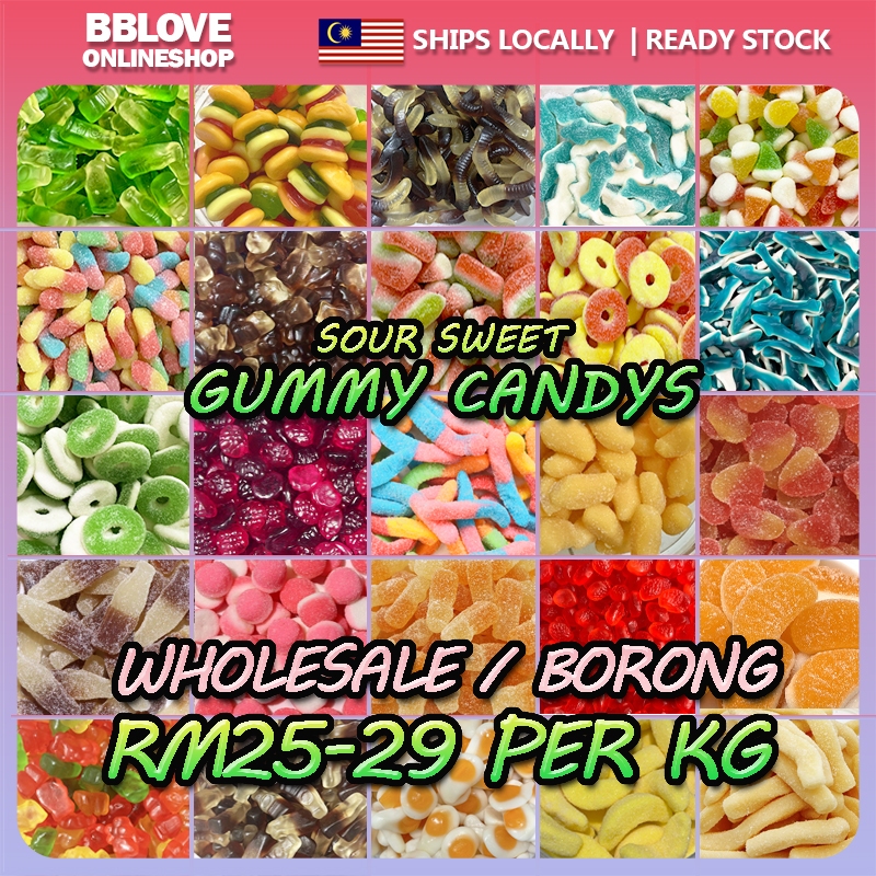 borong 1KG Soft gummy Gula Jelly borong Sour gummy, MIX ,Manis, Candy ...