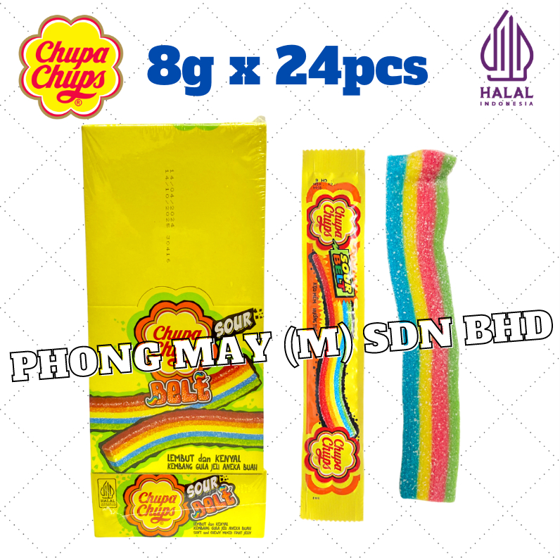 Chupa CHUPS SOUR BELT [8G*24PCS] / RAINBOW SOUR BELT GUMMY JELLY/ SOFT SUGAR / JELI SUGAR FLOWER ...