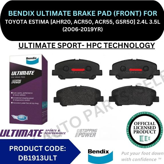 BENDIX ULTIMATE DISC BRAKE PAD (FRONT) FOR TOYOTA ESTIMA [AHR20, ACR50 ...