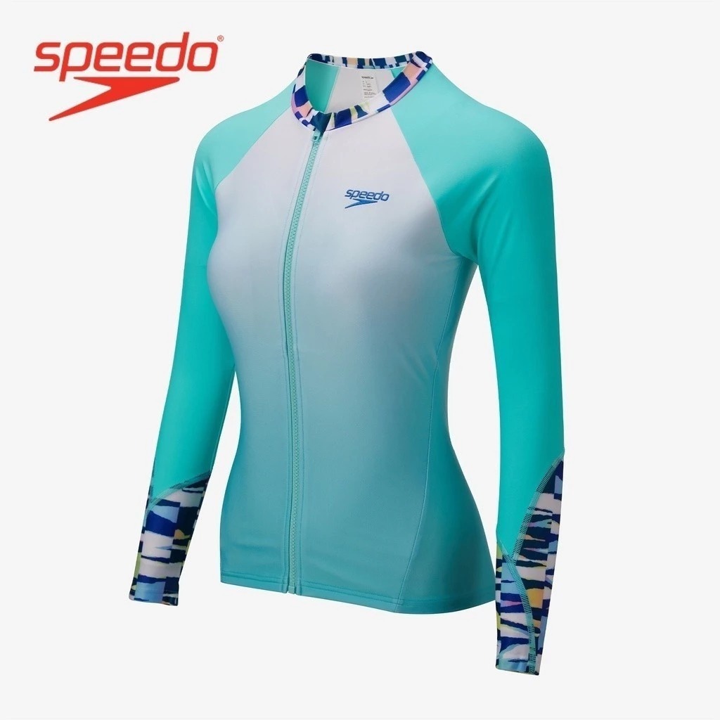Speedo Women's Swimwear - Water Sport Zip Long Sleeve Rash Top - Green ...