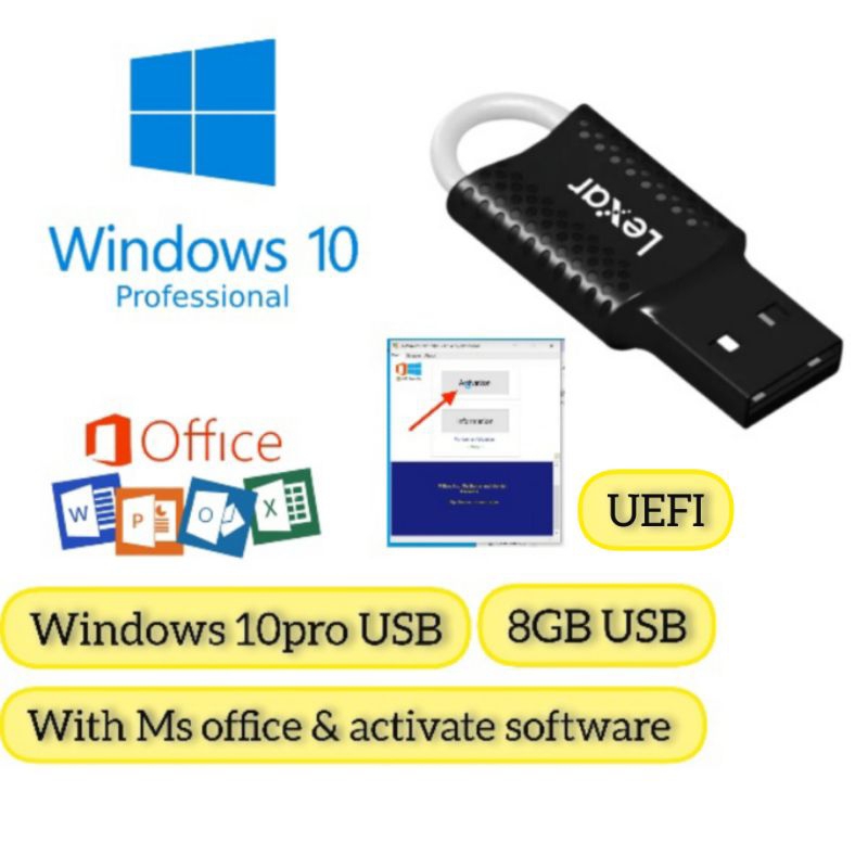 window 10 professional bootable USB+8GB+ including+MS Office+ with ...