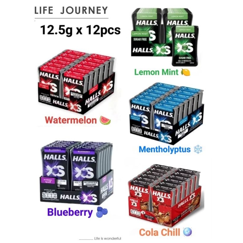 [Bundle of 12] Halls XS Sugar Free Candy [Blueberry/Mentholyptus ...