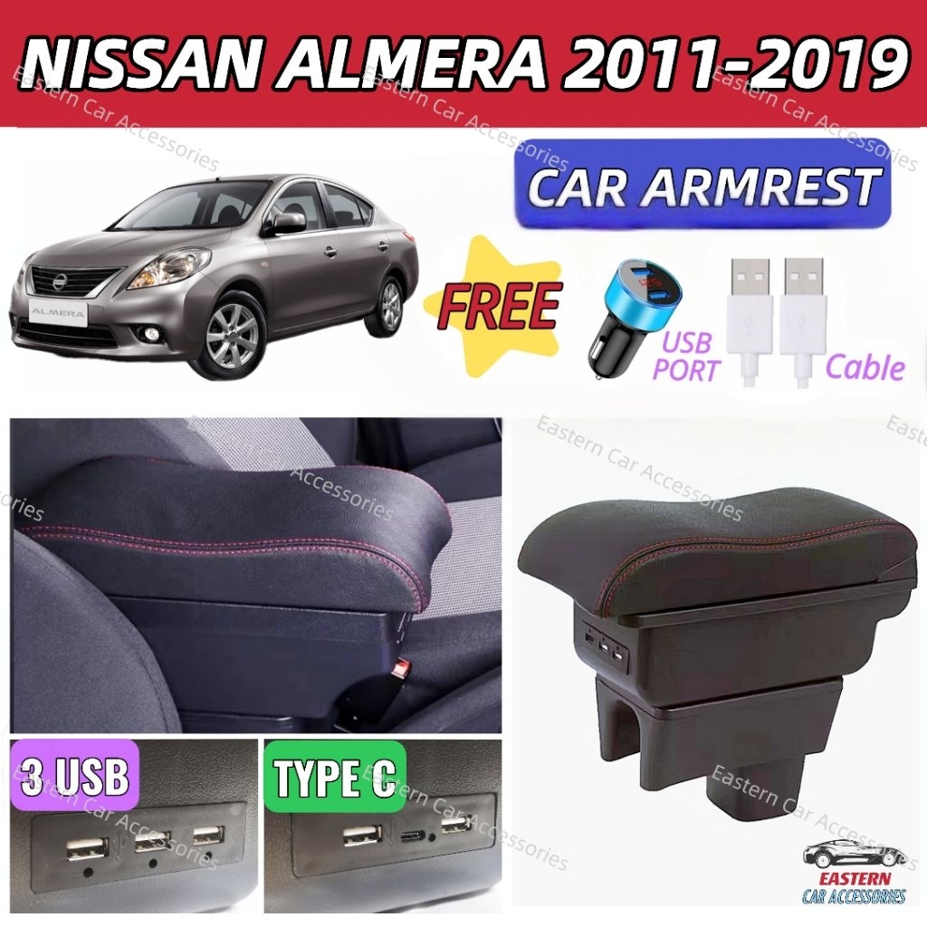 Car Armrest NISSAN ALMERA Double Layer 3 USB/TYPE-C Console Box Seat ...