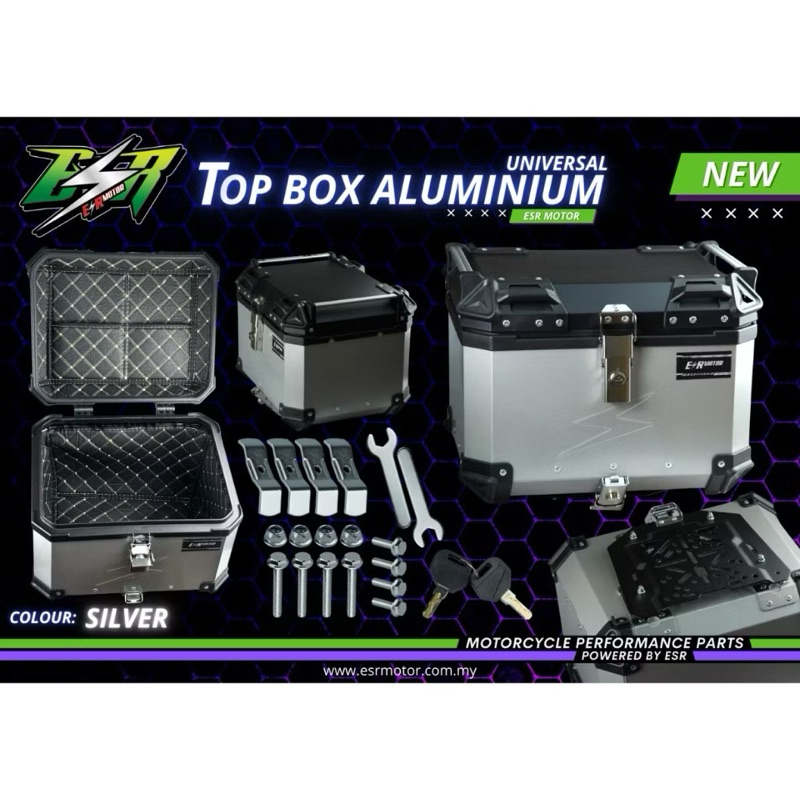 ESR MOTOR TOP BOX ALUMINIUM SILVER/BLACK 45L PREMIUM HIGH QUALITY ESR ...