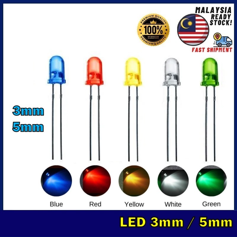 LED 3mm 5mm Light Emitting Diode Bulb DIY Stem RBT Project Red Green ...