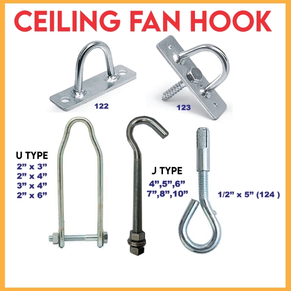 Ceiling Fan Hook ( D-Type / Screw Type /J Hook /U-Type /124 ) (Untuk ...