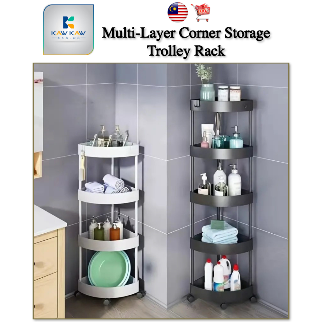 KKS Multi-Layer Corner Storage Trolley Rack Triangular Bathroom Kitchen ...