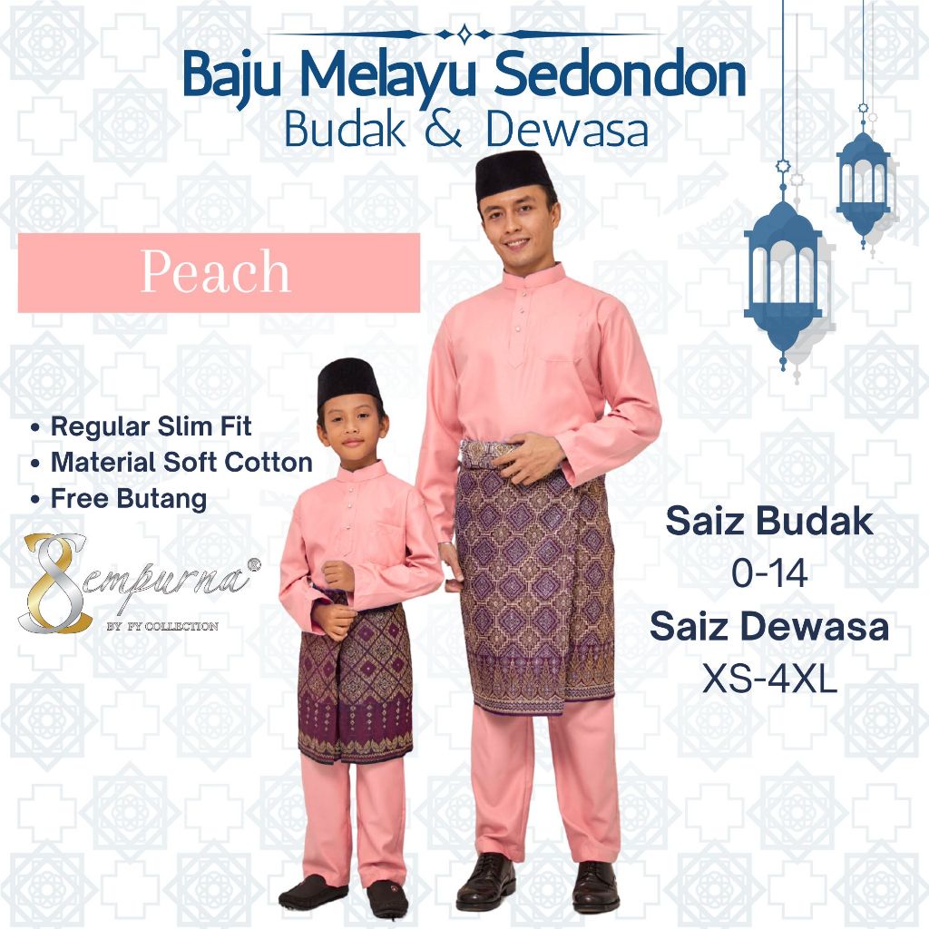 2025 Baju Melayu Raya Boys & Adults / A Pair of Baju Melayu Raya PEACH ...