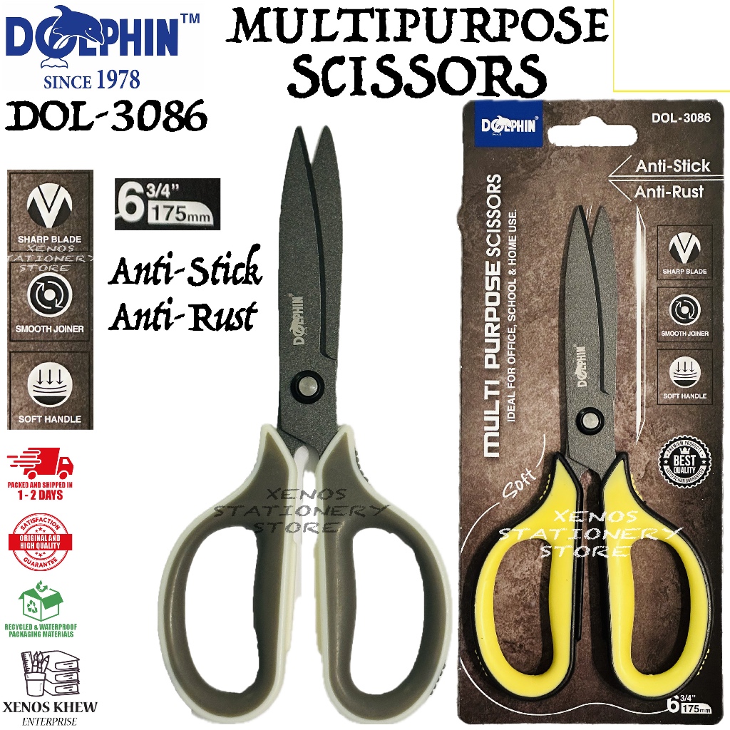 DOLPHIN ANTI-STICK STEEL SCISSOR / DOLPHIN GUNTING 175MM DOL-3086 ...