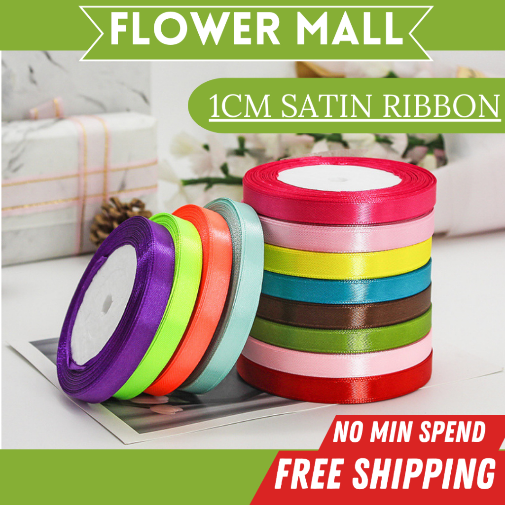 (22M) 1CM SATIN Ribbon Reben Riben Satin Organza Flower Bouquet Roll ...