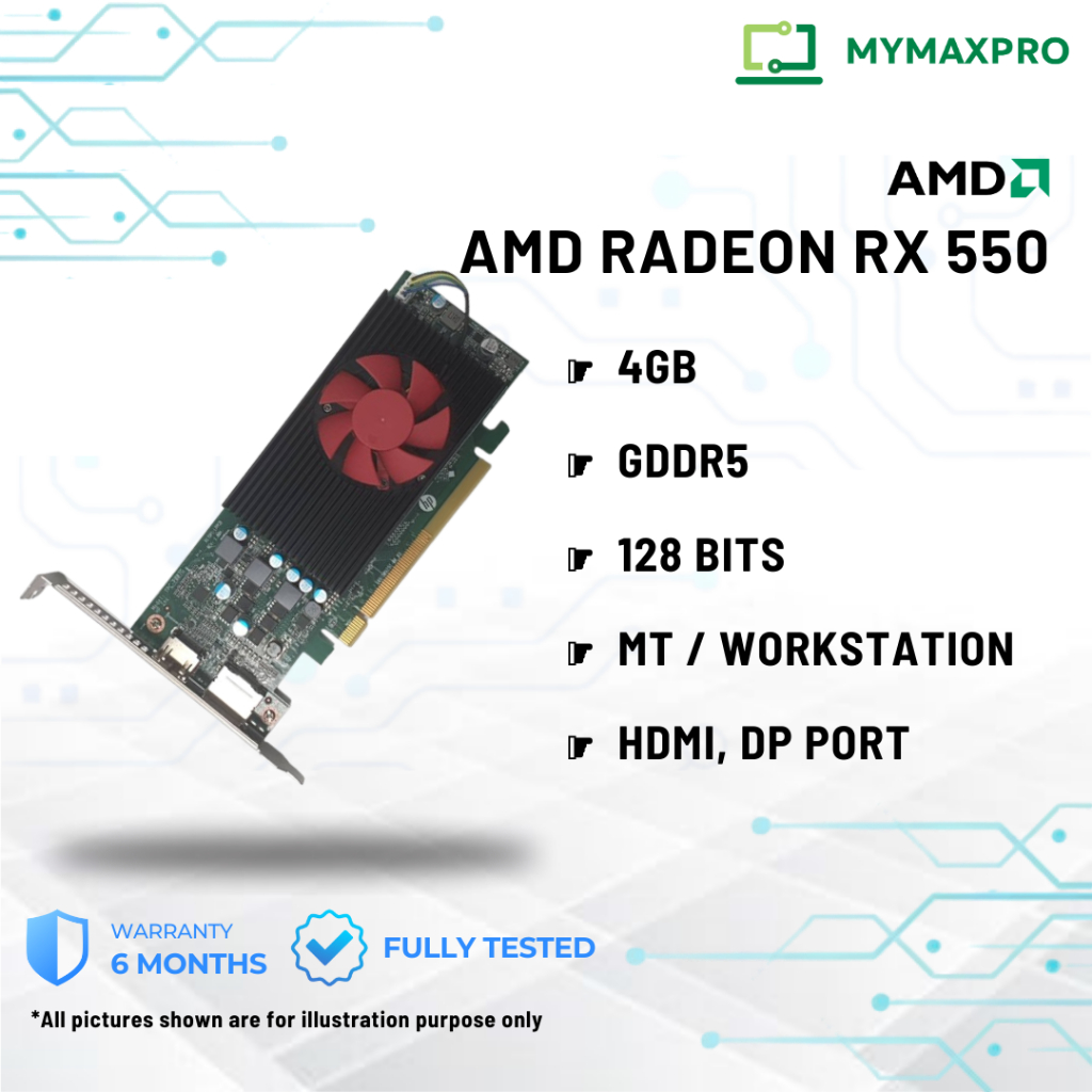 AMD Radeon RX 550X 4GB GDDR5 128Bits HDMI DisplayPort MT/ Workstation ...