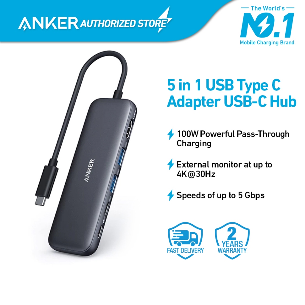 Anker 332 USB-C Hub 5 In 1 Adapter with Type C to HDMI/USB-C Port/2 USB-A Ports/PD-IN Port ...