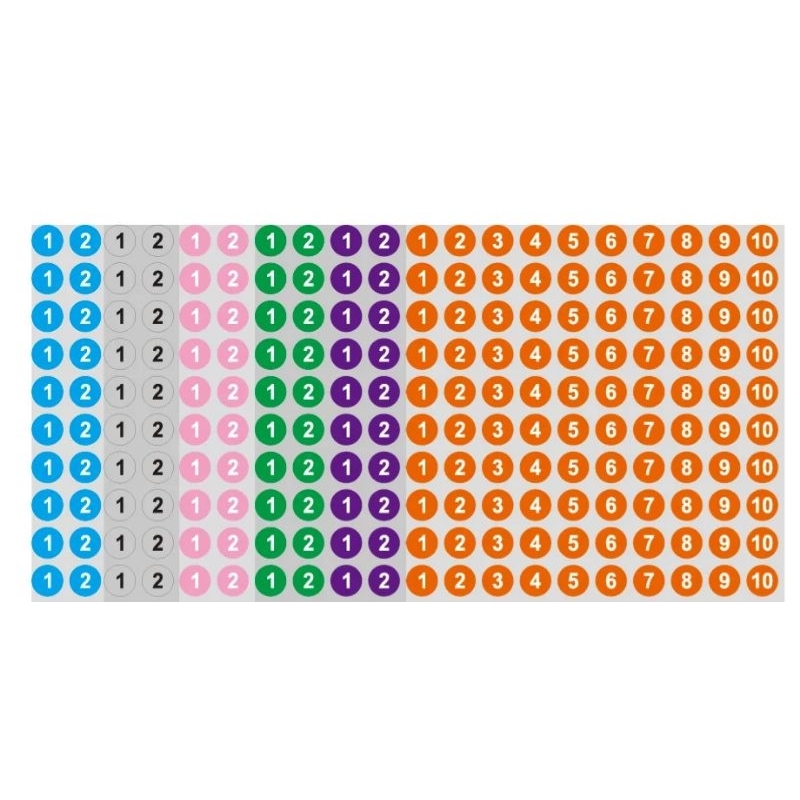 (8 colors) 1-10 / 11-20 WATERPROOF MINI NUMBER LABEL STICKER SHEET ...