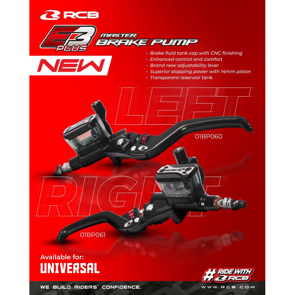 RCB MASTER BRAKE PUMP E3+ E3 PLUS LH RH 14MM BLACK HITAM KIRI KANAN ...