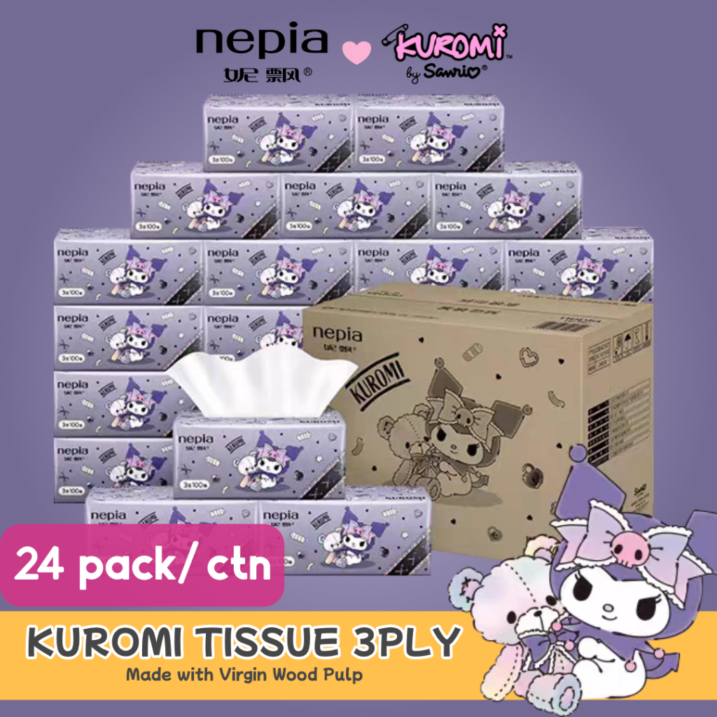 Sanrio NEPIA Kuromi Tissue Virgin Wood Pulp 3 Ply SANRIO Nipao Kuromi Tissue Virgin Wood Pulp 3 ...