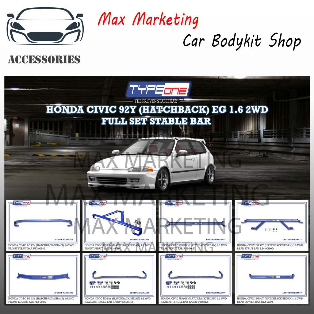 TYPE ONE HONDA CIVIC EG 1992 92Y HATCHBACK 1.6 2WD FULL SET STABLE BAR COLOUR BLUE | Shopee ...