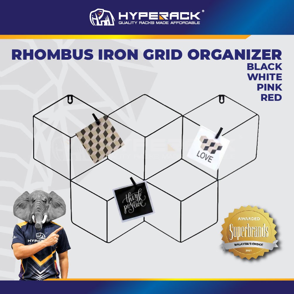 HYPERACK TM️ Rhombus Iron Grid Organizer Wall Decoration Wall Nett ...