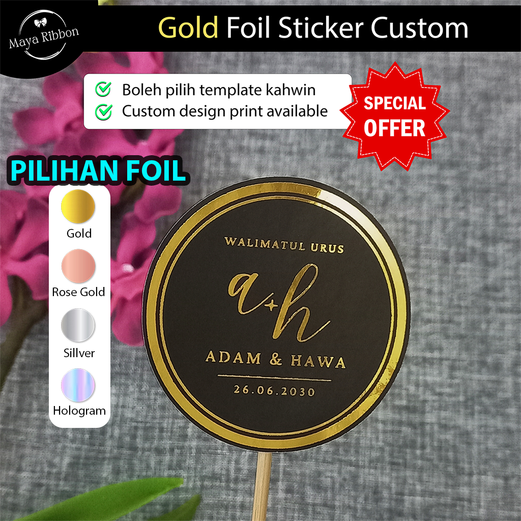 50pcs/100pcs FOIL Sticker Doorgift Kahwin Wedding Black Mirrorcoat Free ...