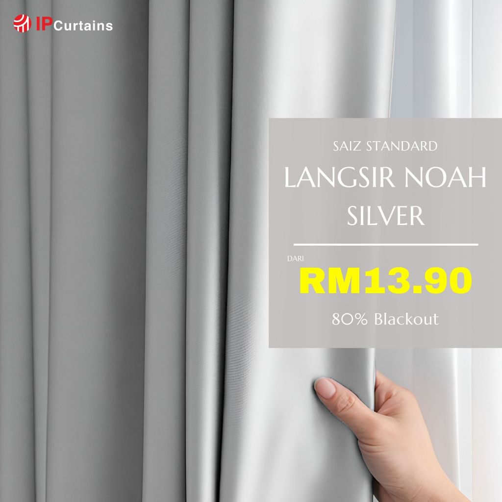 IP CURTAIN NOAH Langsir 80% Blackout Warna Silver@Light Grey Lembut ...
