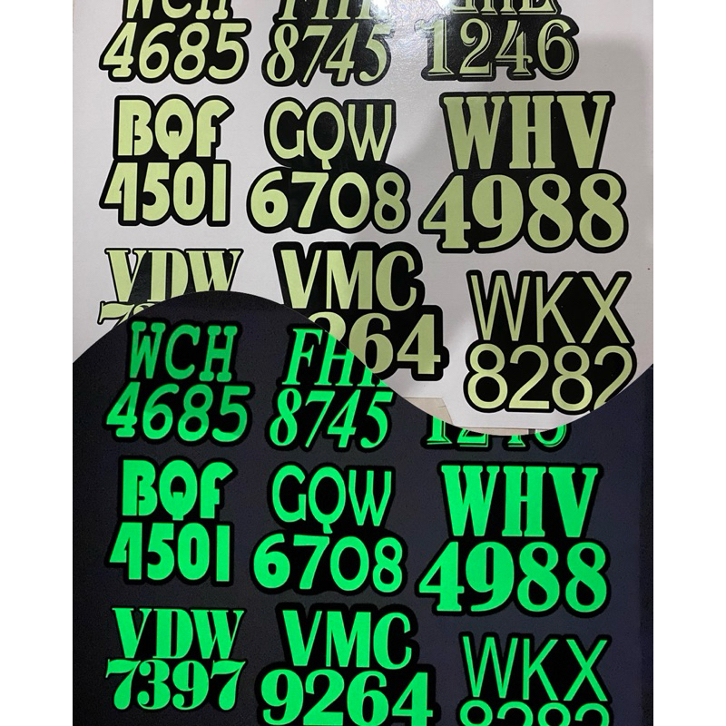 Sticker number nombor Plate Motor glow in dark Hitam Two Layer ...
