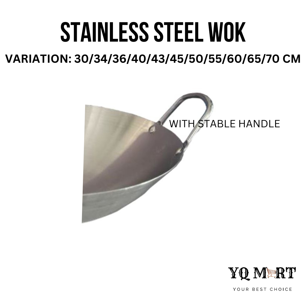 60/65/70CM Stainless Steel Wok Large Size Kuali Dua Tangkai Besar ...