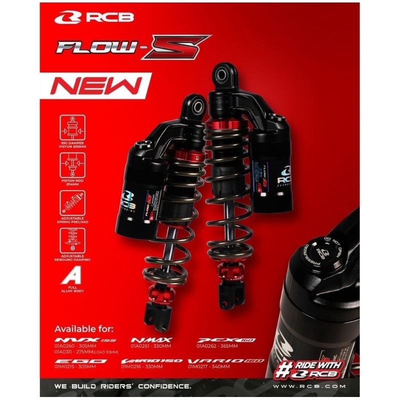 RCB FLOW S VARIO 160 NVX 155 VARIO 150 REAR ABSORBER SET RED BLACK ...