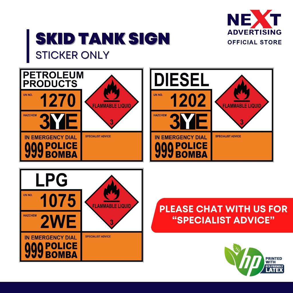 SKID Tank Sticker Petroluem Products / Diesel / LPG Highly Flammable ...