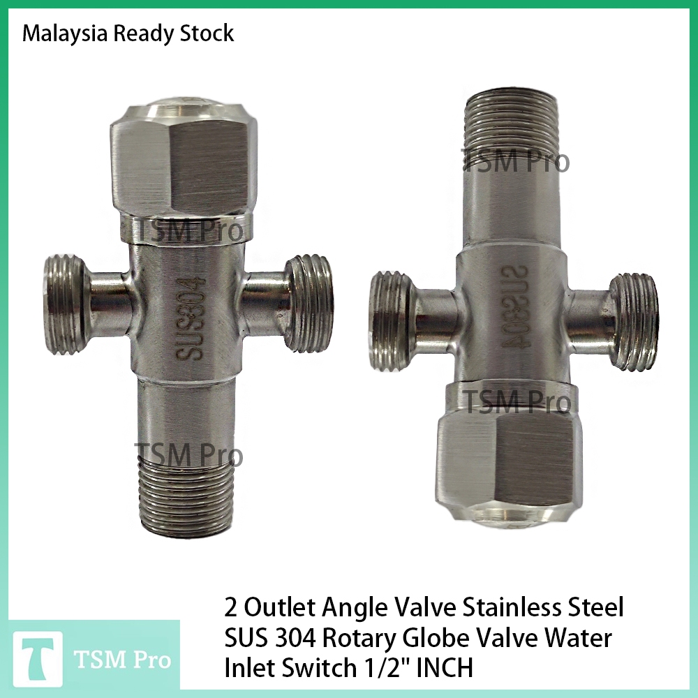 1 Outlet / 2 Outlet Angle Valve Stainless Steel SUS 304 Rotary Globe ...