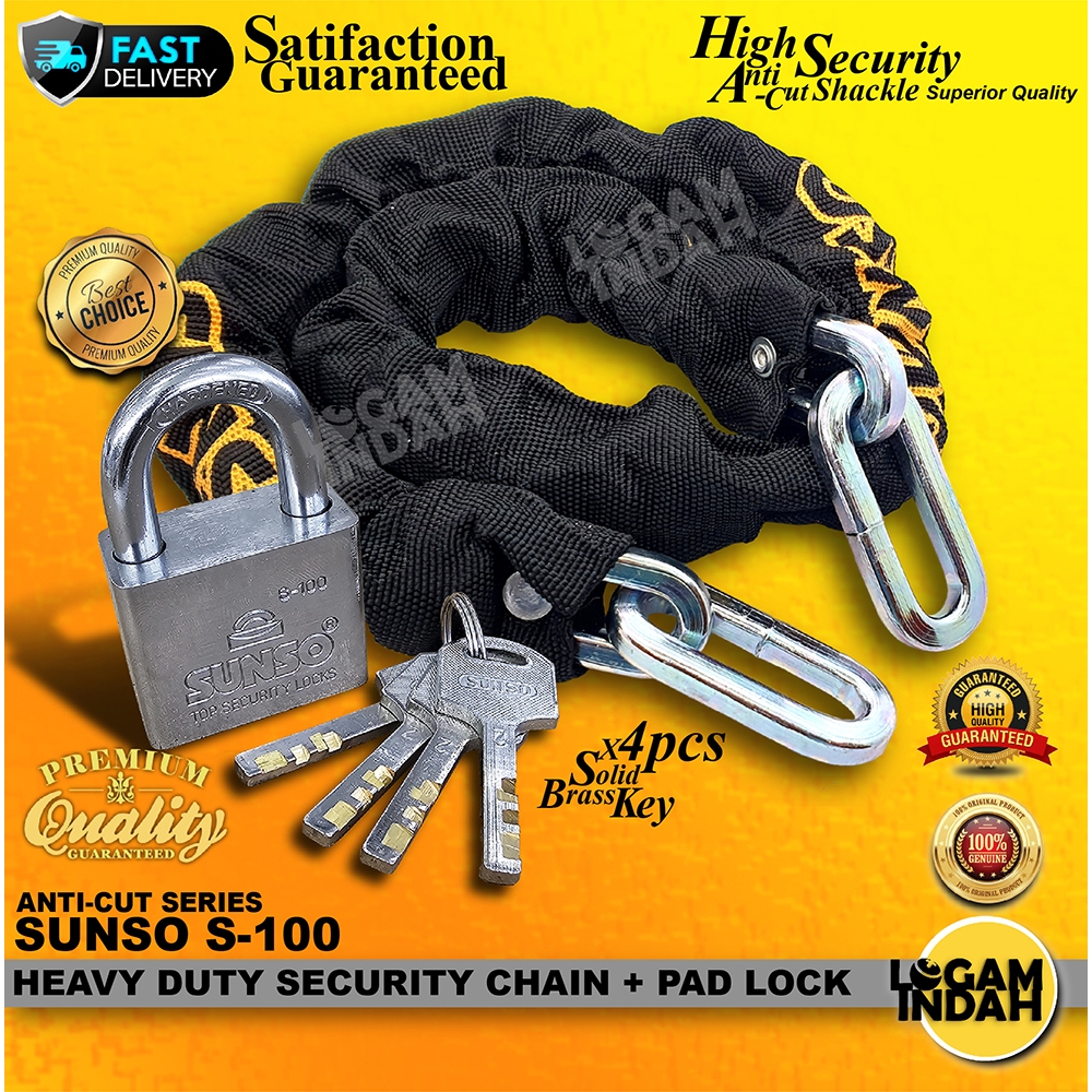 SUNSO HEAVY DUTY SECURITY CHAIN + LOCK S3306, S3310 / SUNSO CHAIN LOCK ...
