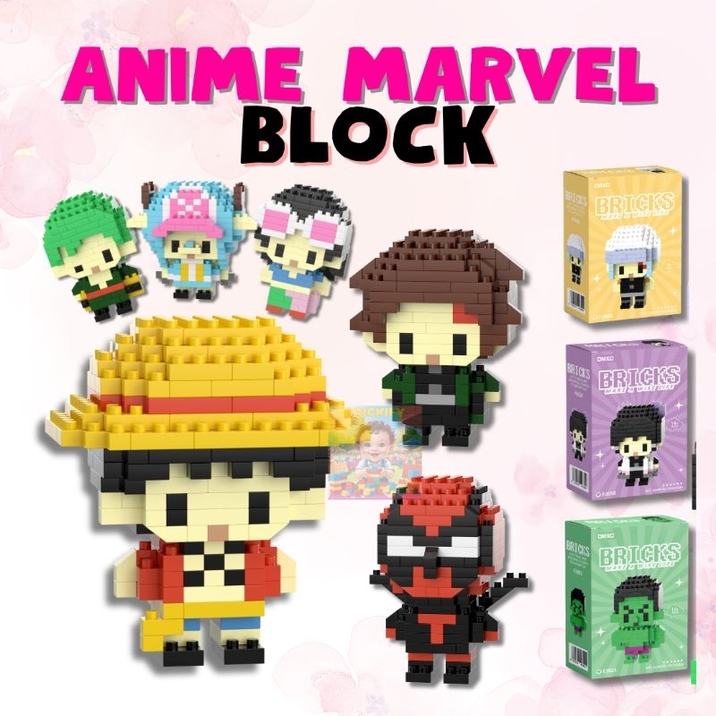 [New 30 Design] Anime Marvel Hero One Piece Demon Slayer Nano Block ...