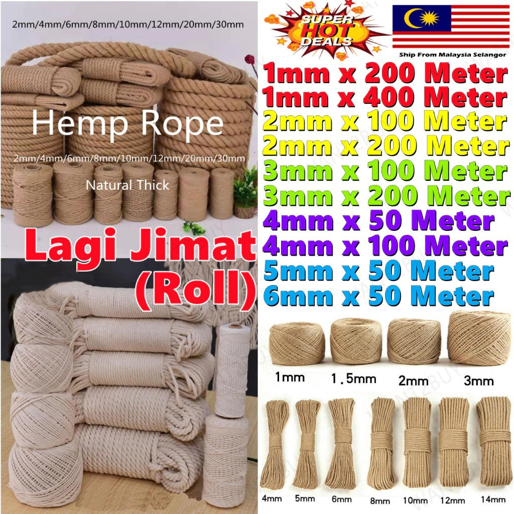 1 Roll 1-6mm DIY White Brown Sisal Hemp Rope Cat Tree Post Climbing ...