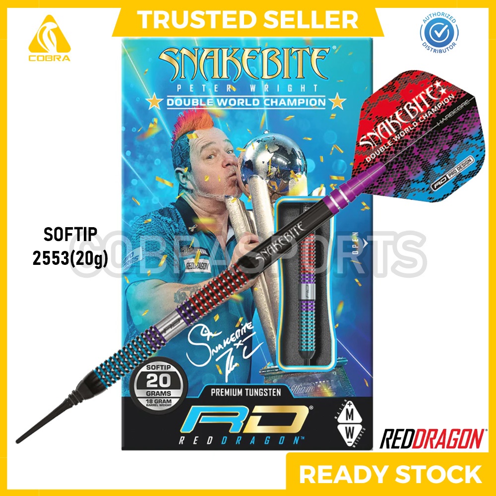 Red Dragon Dart Peter Wright Snakebite Spirit 90% Tungsten Softip Dart ...