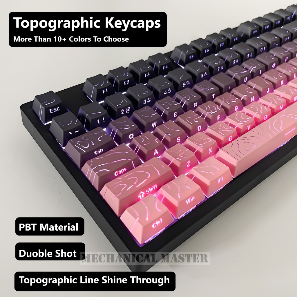 Shine Through Topographic Keycap PBT Double Shot Side Print Engraved ...