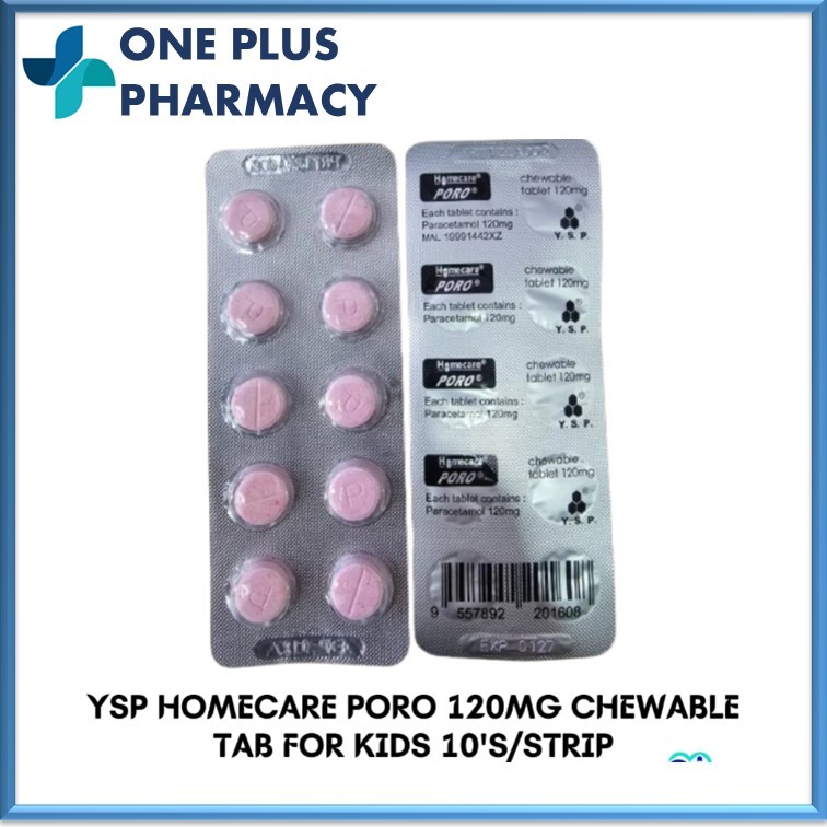 YSP HOMECARE PORO 120MG CHEWABLE TAB FOR KIDS 10'S / STRIP [EXP 01/2027 ...