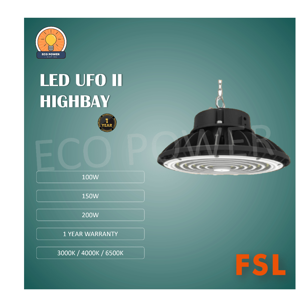 FSL LED UFO II Highbay 100W/150W/200W Pencahayaan Gudang Industri (1 ...