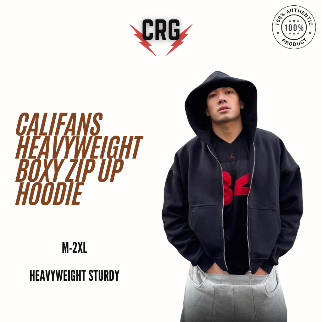 Califans Heavyweight Boxy Zip Up Jacket Hoodie Fesyen Lelaki | Shopee ...